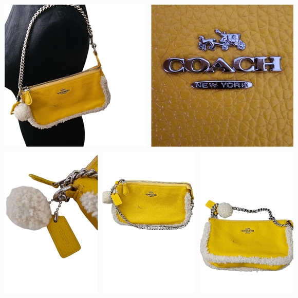 Coach | Bags | Coach Yellow Leather Shearling Large Pebbled ...